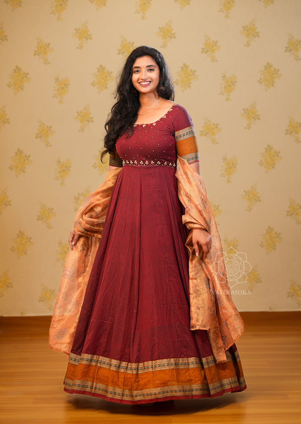 Burgundy Handloom Long Dress – Vastrasuka