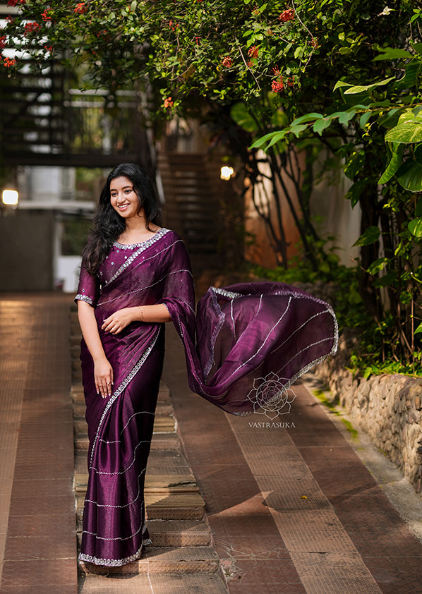Wine tissue organza saree – Vastrasuka