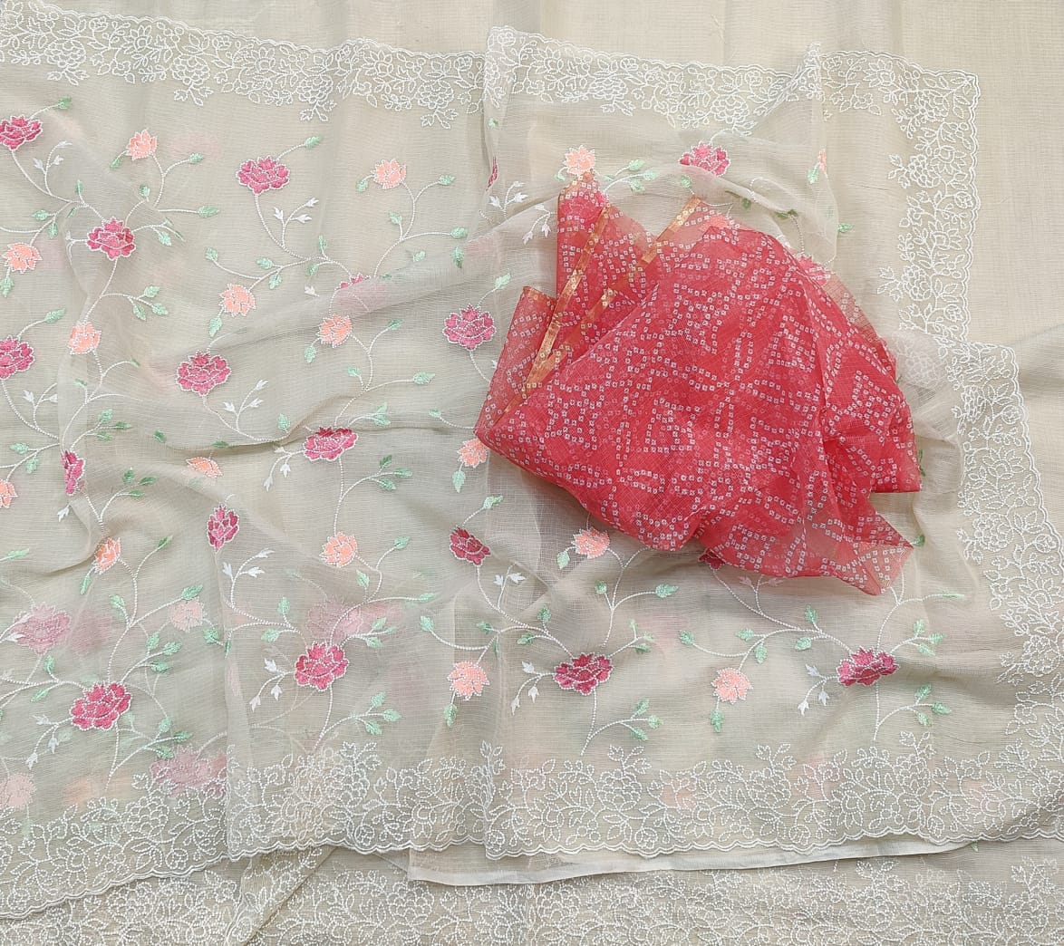 Beige Kota Doria Saree – Vastrasuka