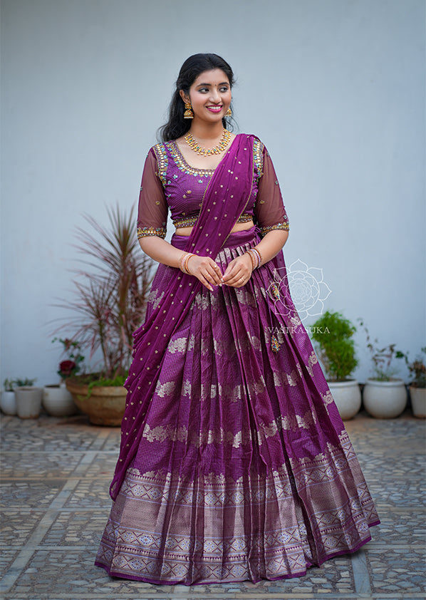 Purple Checks Half Saree – Vastrasuka